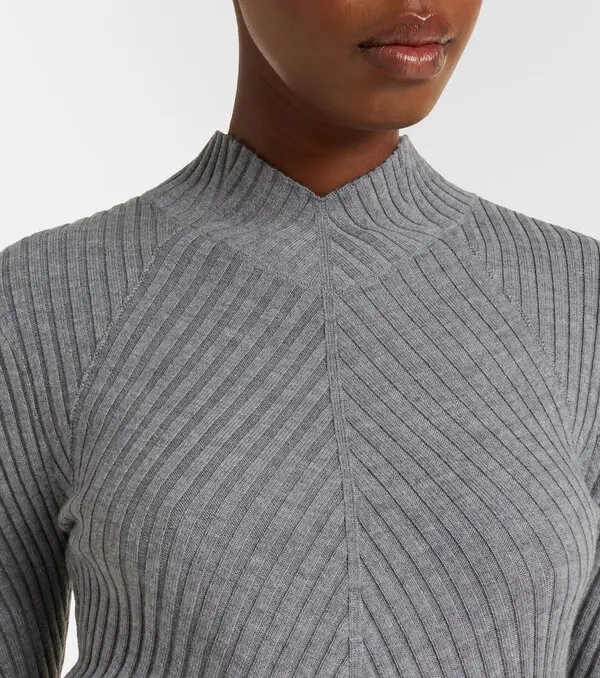 Victoria Beckham Ribbed-knit Wool Top - Grey
