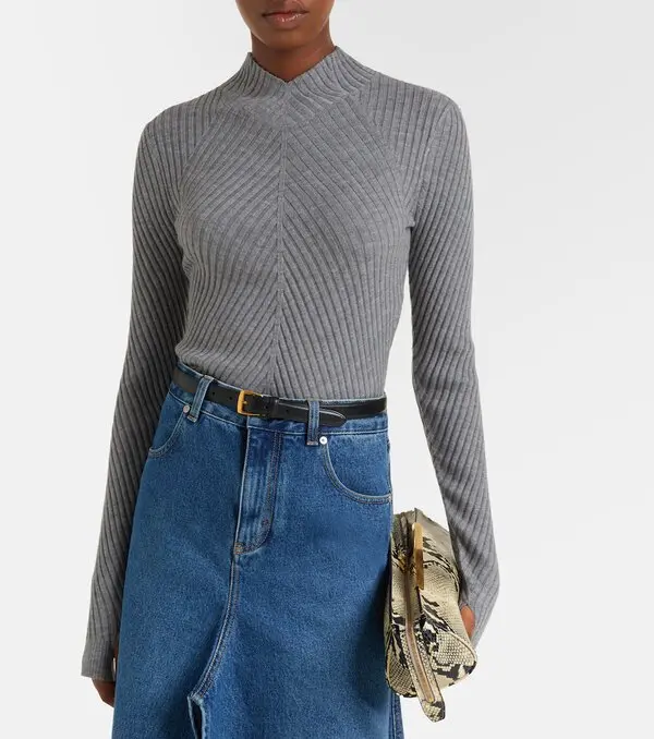 Victoria Beckham Ribbed-knit Wool Top - Grey