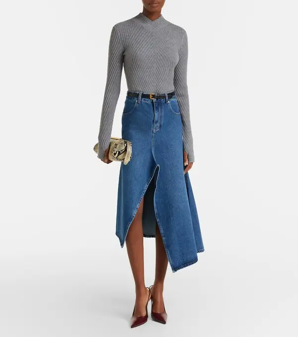 Victoria Beckham Ribbed-knit Wool Top - Grey