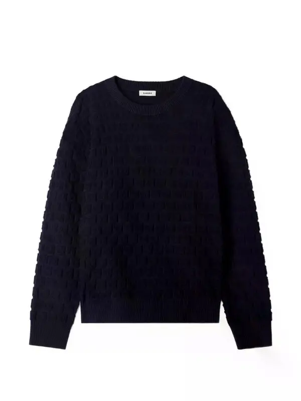 Sandro Navy Jacquard-knit Crew Neck Sweater