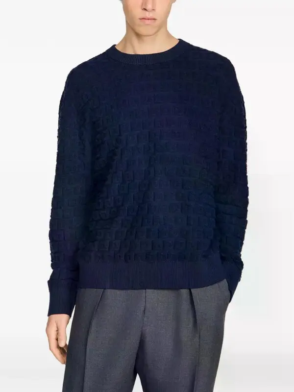 Sandro Navy Jacquard-knit Crew Neck Sweater