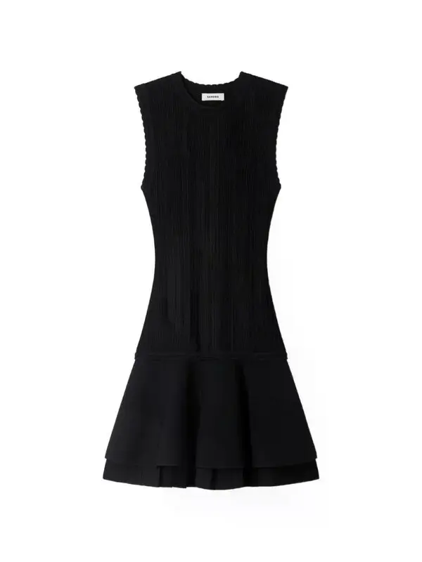 Sandro Ribbed Ruffled Hem Dress