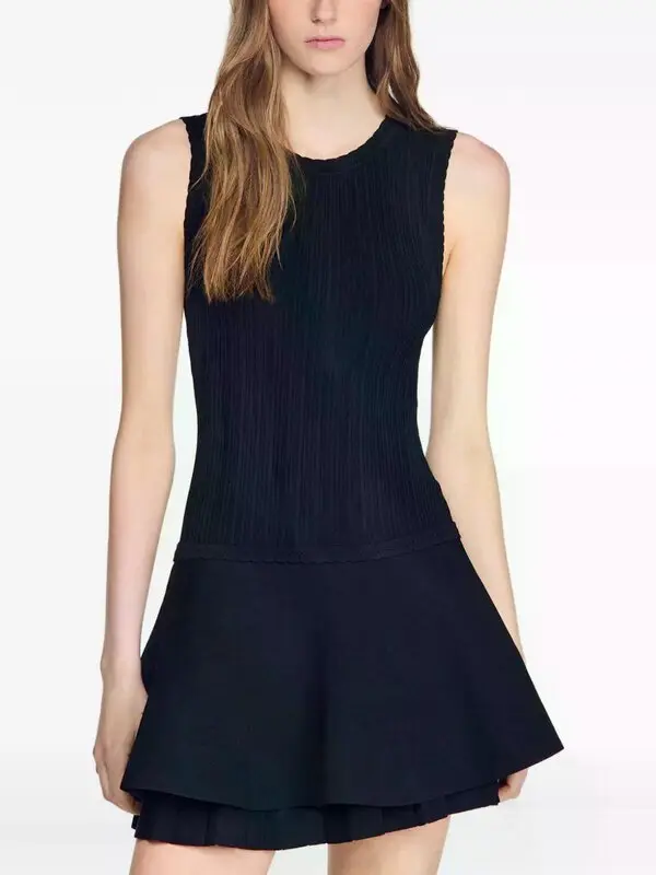Sandro Ribbed Ruffled Hem Dress
