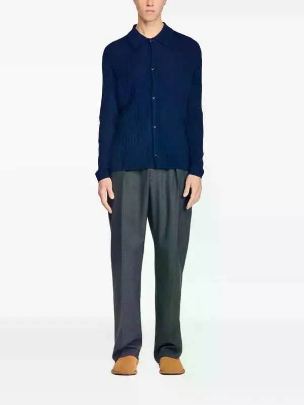 Sandro Ribbed Knit Shirt Collar Cardigan