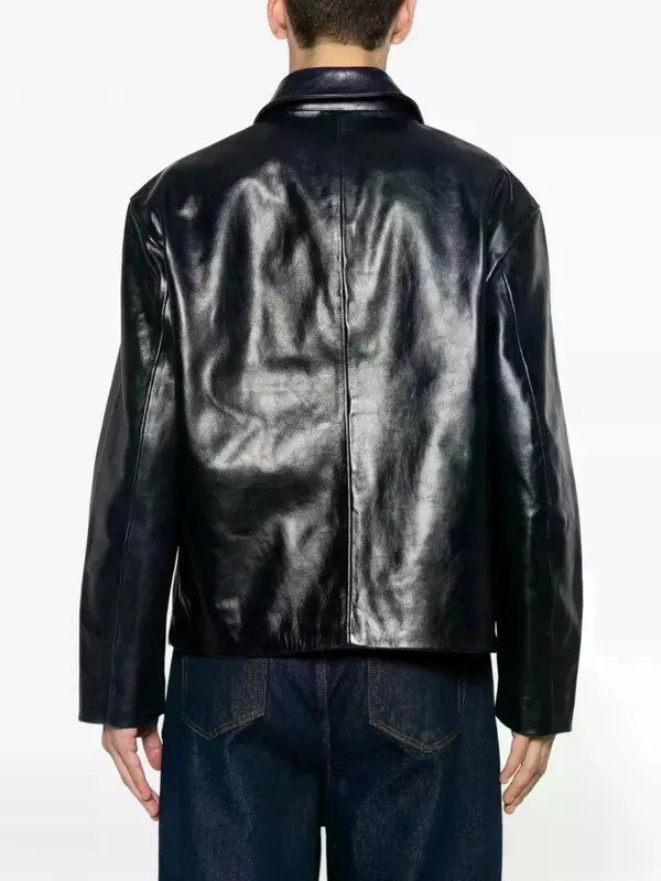 Sandro Classic Zip-up Leather Jacket - Blue