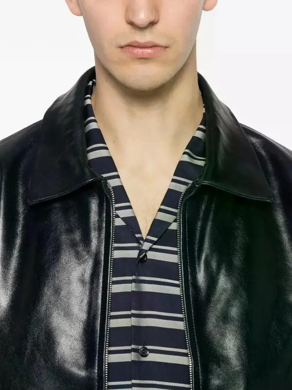Sandro Classic Zip-up Leather Jacket - Blue