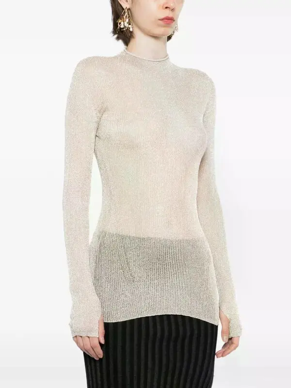 CFCL Metallic-effect Ribbed High Neck Long Sleeve Top