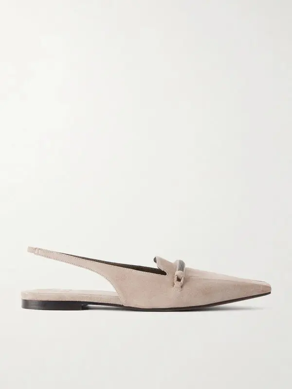 Brunello Cucinelli Suede Pointed-toe Slingback Flats