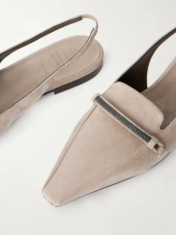 Brunello Cucinelli Suede Pointed-toe Slingback Flats