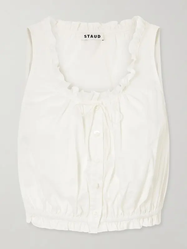 Staud Sicilia Cropped Cotton Tank Top - Neutrals