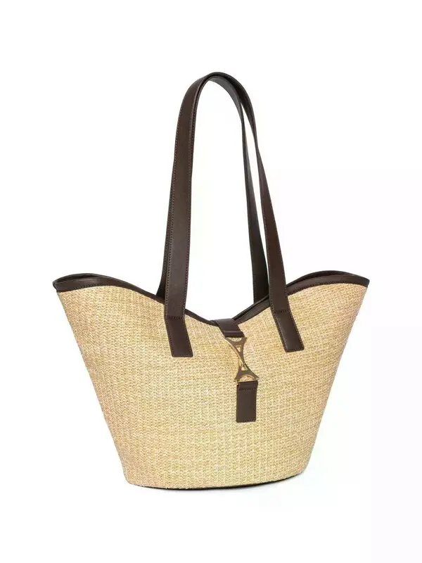 Manière De Voir Raffia Tote Bag With Leather Trim And Gold Clasp