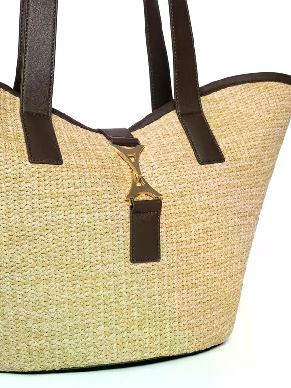 Manière De Voir Raffia Tote Bag With Leather Trim And Gold Clasp