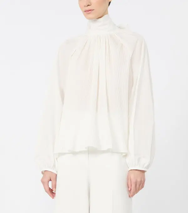 Max Mara Pleated Pussybow Blouse - White