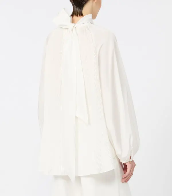 Max Mara Pleated Pussybow Blouse - White