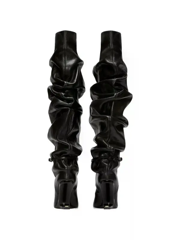Balmain Thigh-high Textured Leather Boots With Tassel And Gold Buckle