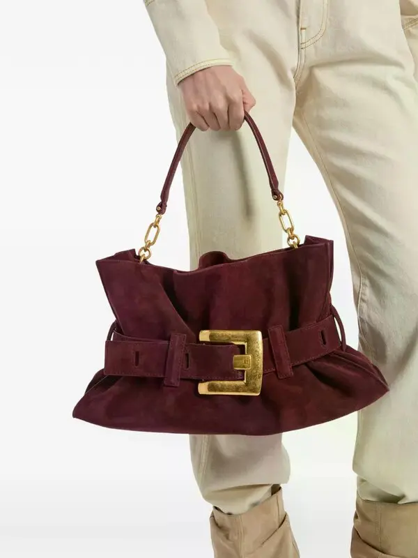 Balmain Medium Anthem Suede And Leather Bag - Red