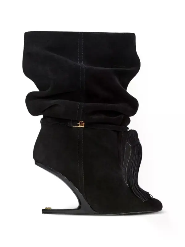 Balmain No Wedge Suede Leather Ankle Boots With Tassel