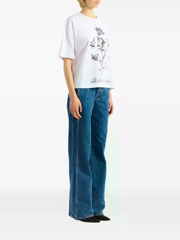 Balmain Floral Logo Cotton T-shirt