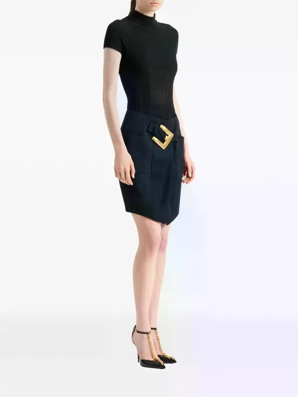 Balmain Belted Grain De Poudre Mini Skirt