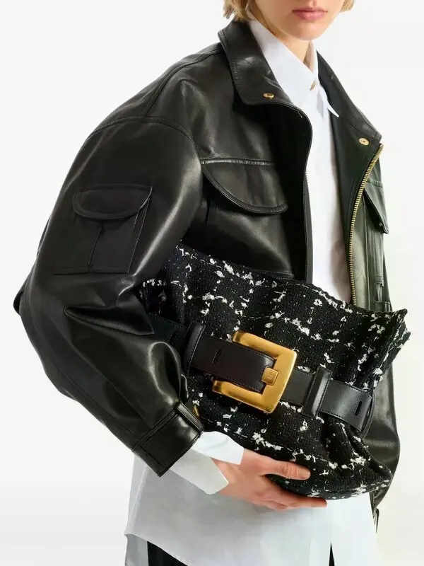 Balmain Medium Anthem Bag In Tweed - Black