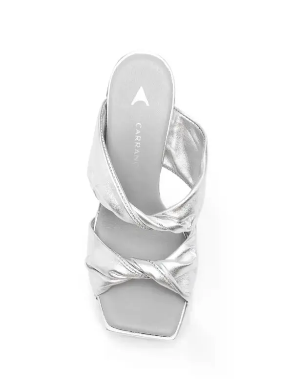 ANDREA CARRANO Tone Twisted Strap Square Toe Sandals - Silver