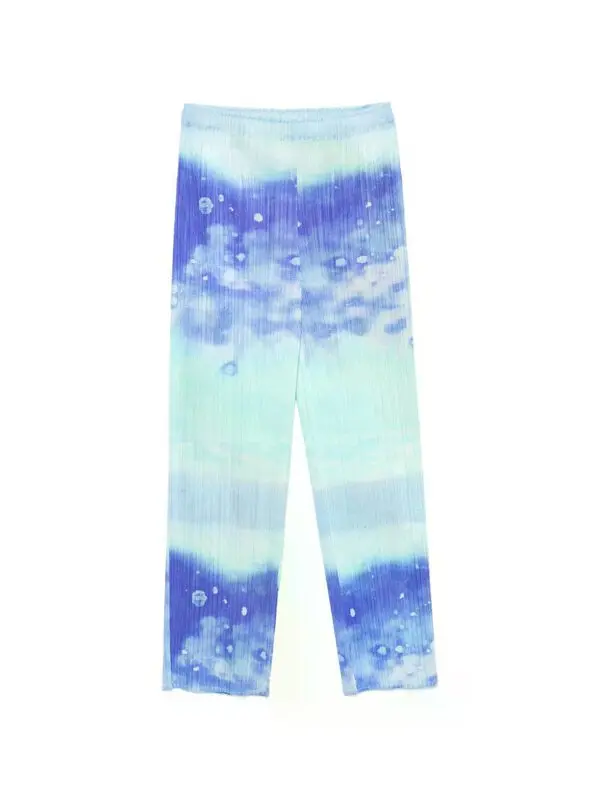 Issey Miyake Pleated Abstract-print Cropped Trousers - Blue
