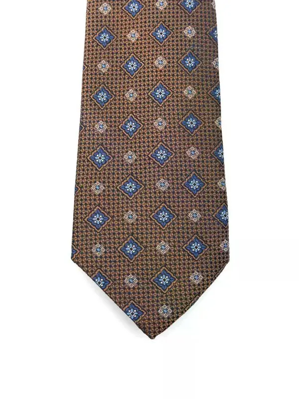 Canali Geometric Pattern Neck Tie - Brown