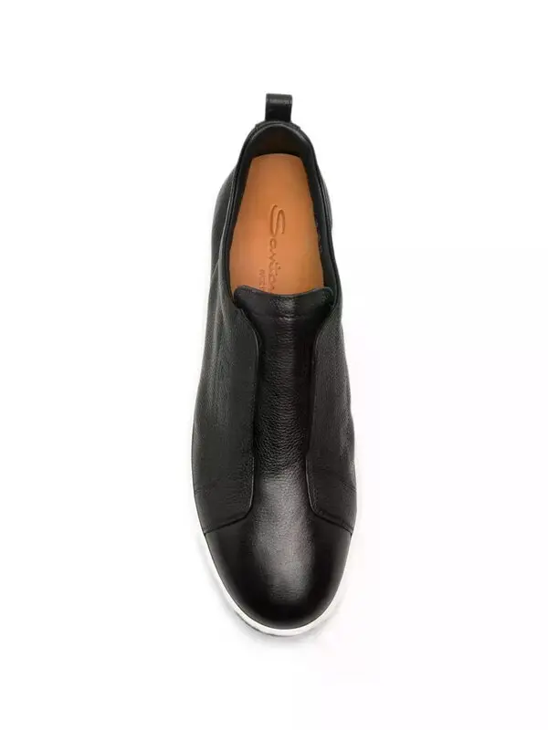 Santoni Victory Grained-leather Slip-on Sneakers - Black