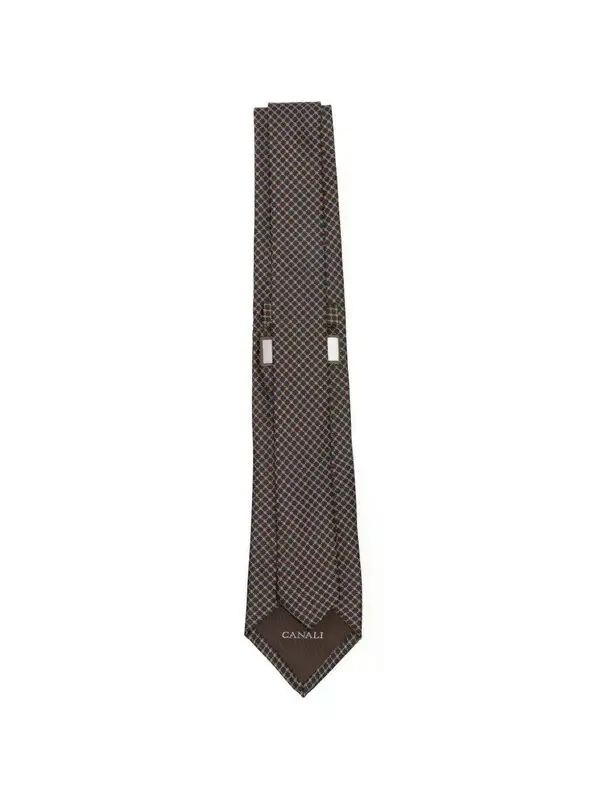 Canali Geometric Pattern Floral Motif Neck Tie - Brown