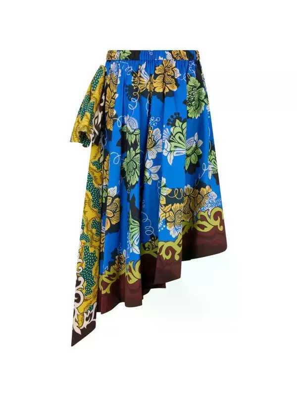 ALEMAIS Floral Print Asymmetric Midi Skirt