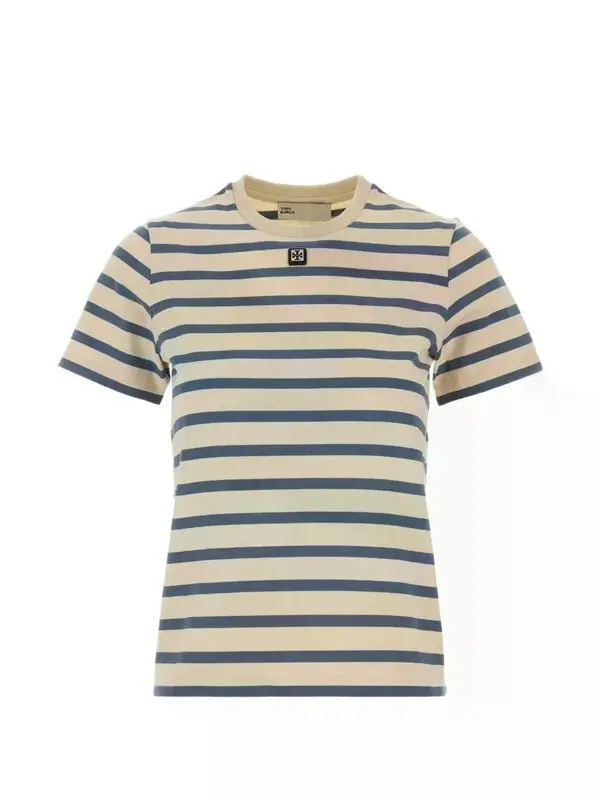 Tory Burch Striped Cotton T-shirt - Neutrals