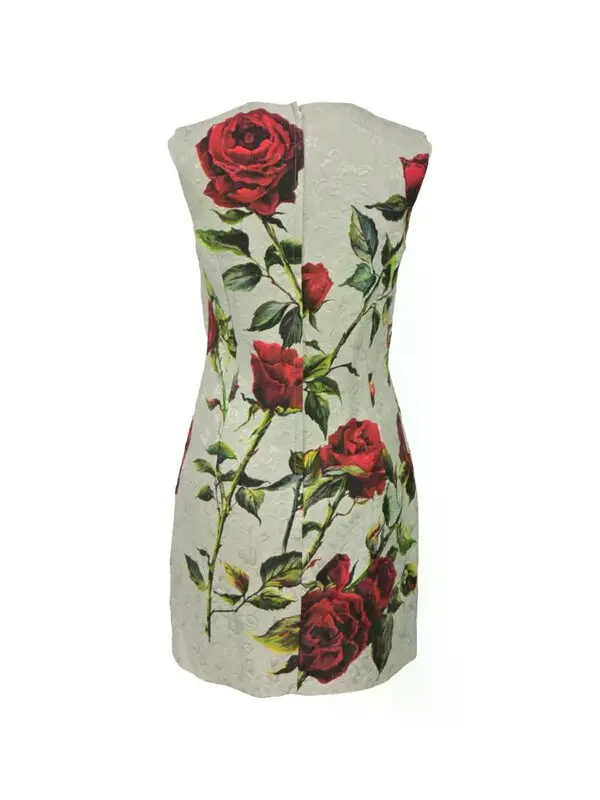 Dolce & Gabbana Sleeveless Rose Print Shift Dress - Neutrals