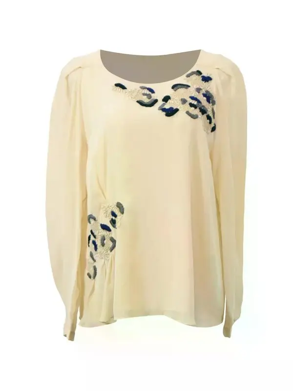 Vanessa Bruno Cream Silk Embroidered Long-sleeve Blouse