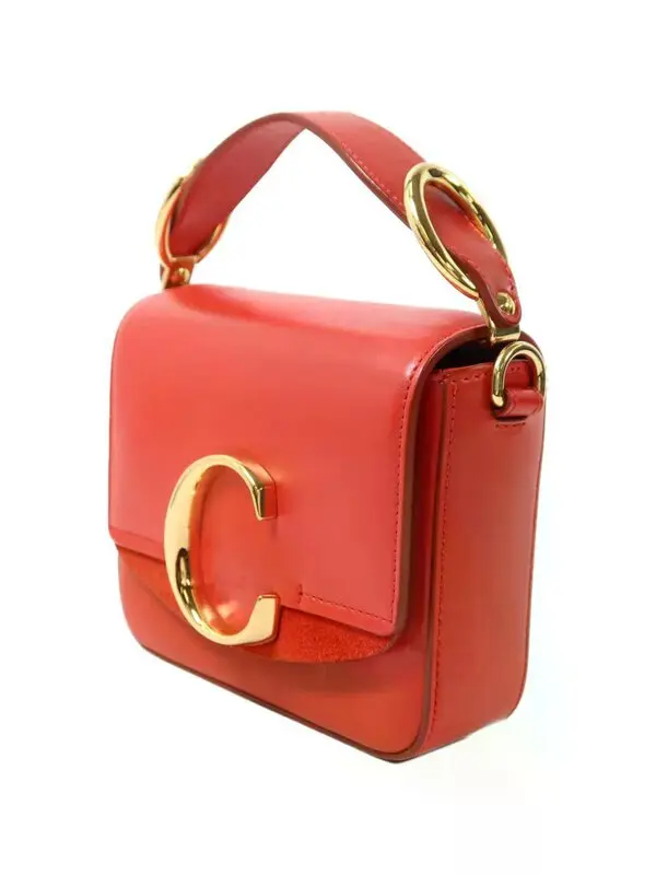 Chloé Leather Shoulder Bag With Gold-tone C Logo Plaque - Red