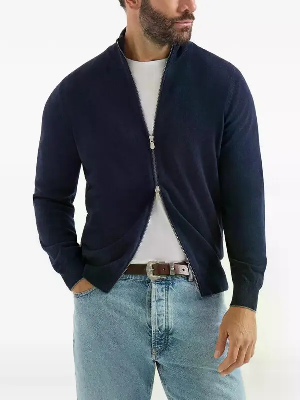 Brunello Cucinelli Zip-up Fine Knit Cardigan - Blue