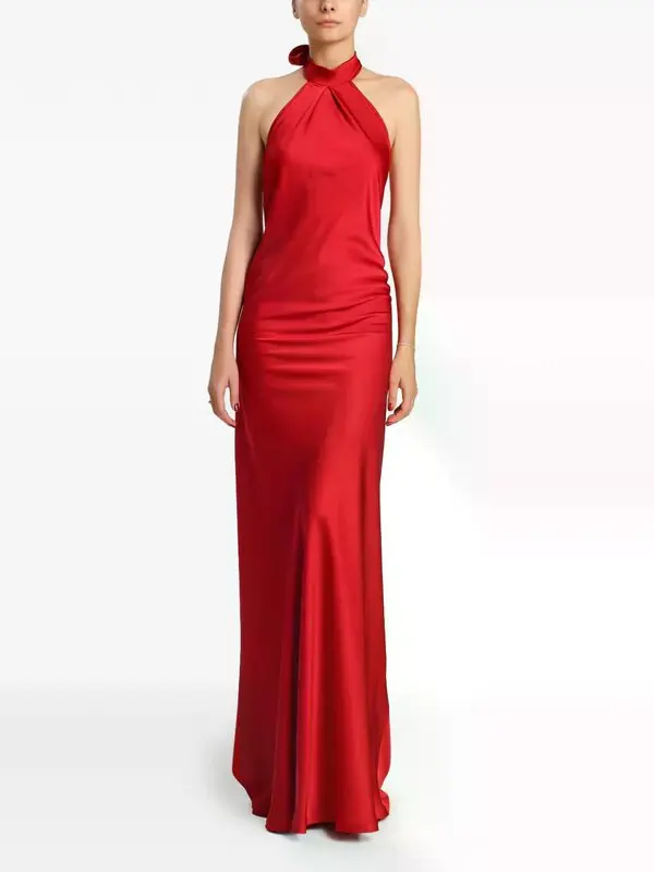 MIAU BY CLARA ROTESCU Hvar Halterneck Backless Maxi Dress - Red