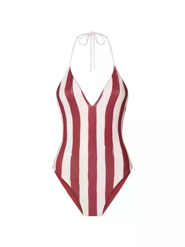 Fendi Pequin Reversible Halterneck Swimsuit - Red