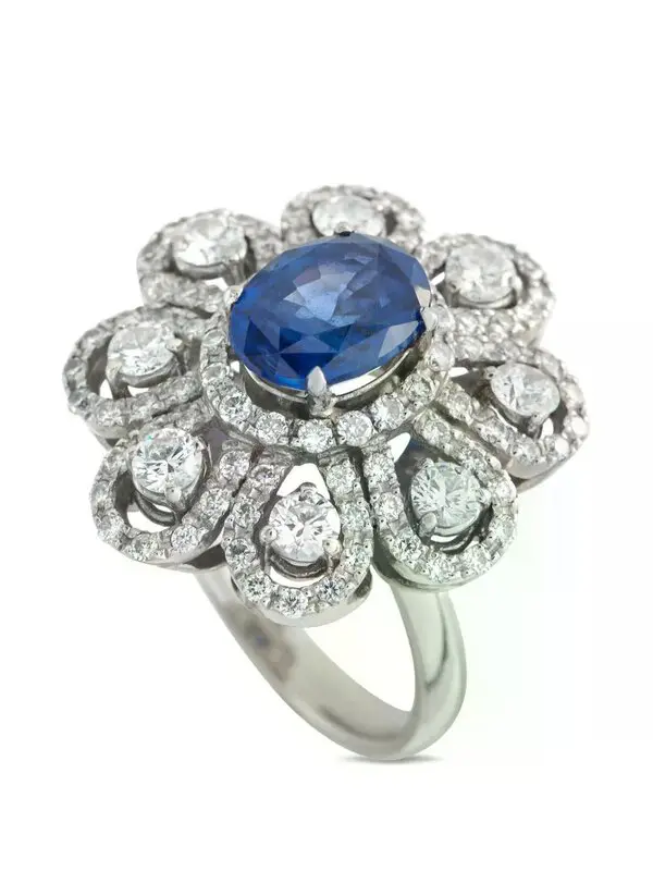LB EXCLUSIVE Sapphire And Diamond Floral Ring In 18k White Gold - Silver