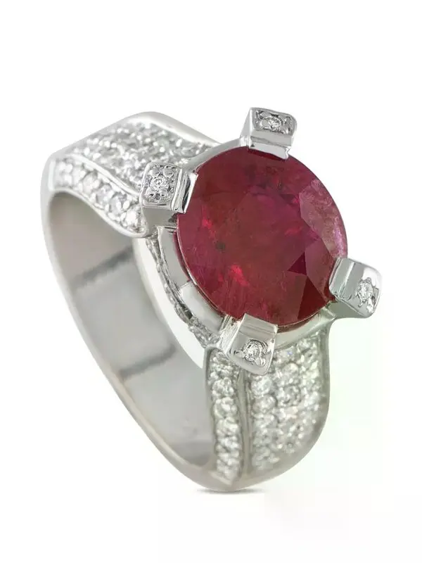 LB EXCLUSIVE 18k White Gold Oval Ruby And Diamond Ring