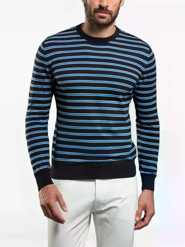 MOORER Orvieto Striped Pullover - Blue