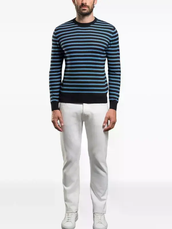 MOORER Orvieto Striped Pullover - Blue