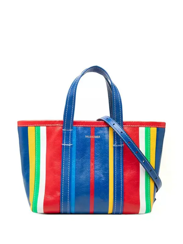 Balenciaga Small Lambskin Striped East West Shopper Tote Satchel - Multicolour