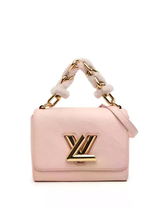 LOUIS VUITTON Taurillon Shearling Braided Handle Twist Pm Satchel - Pink