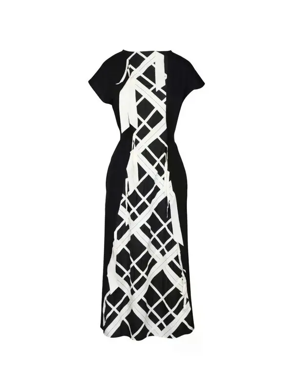 LANVIN Lattice-print Belted Midi Dress - Black
