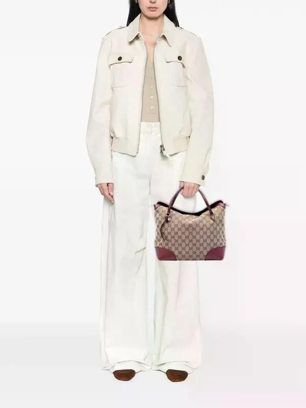 Gucci Gg Canvas Bree Fold Over Tote Satchel - Red