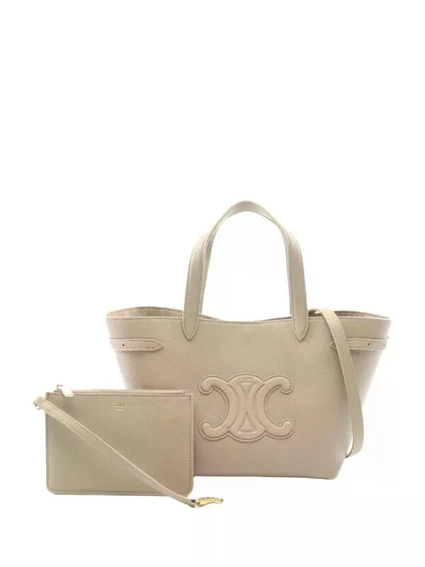 Celine Mini Grained Calfskin Cuir Triomphe Cabas Anais Tote Satchel - Neutrals