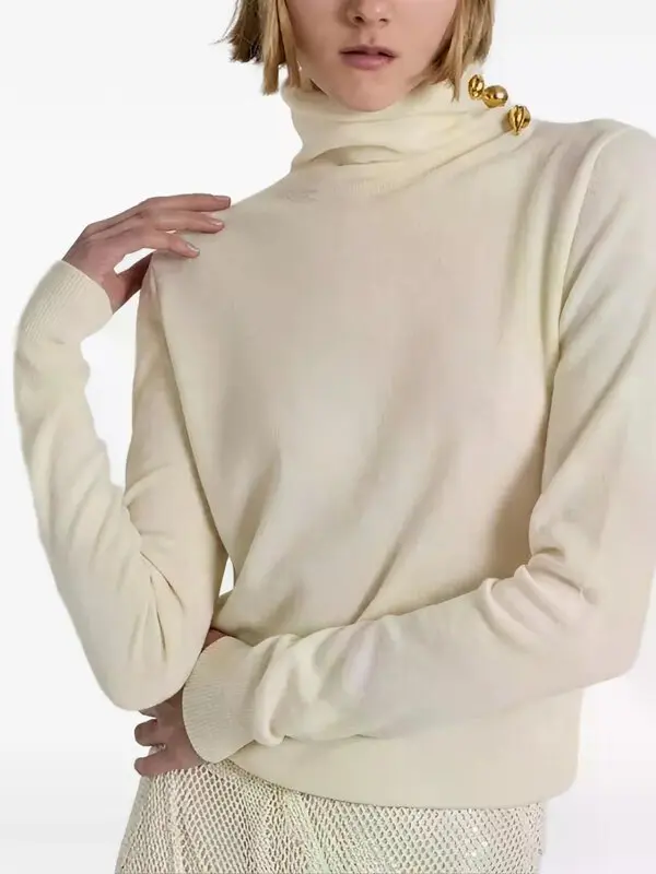 Alberta Ferretti Gold-tone Hardware Ribbed Knit High Neck Sweater