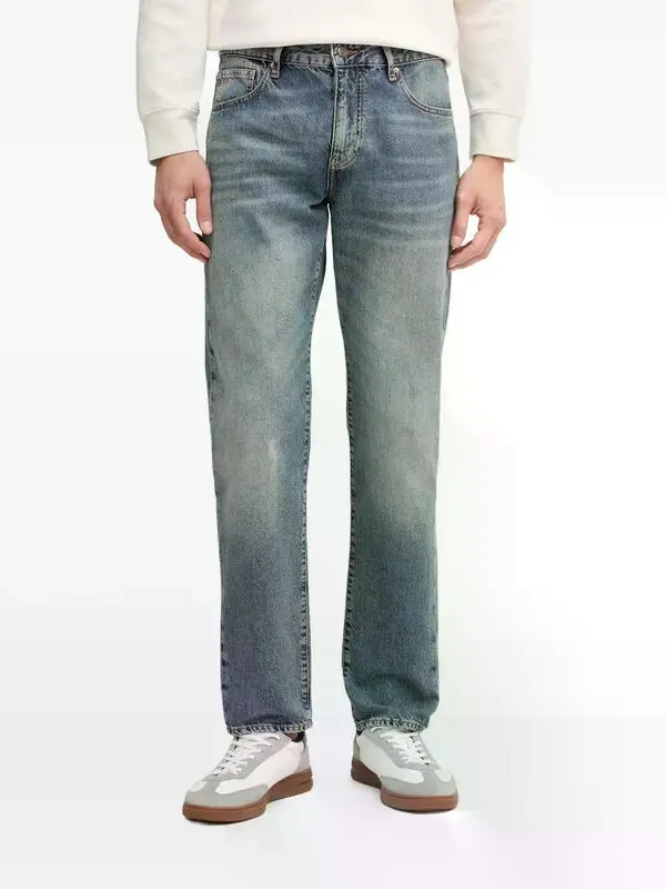 Armani Exchange Logo Embroidered Stonewashed Jeans - Blue