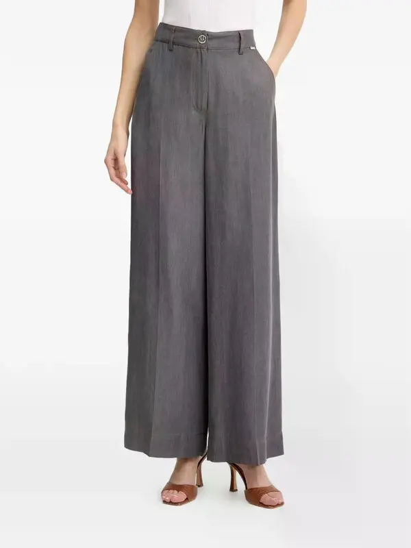 FRACOMINA Contrast-stitch Wide-leg Palazzo Trousers - Grey