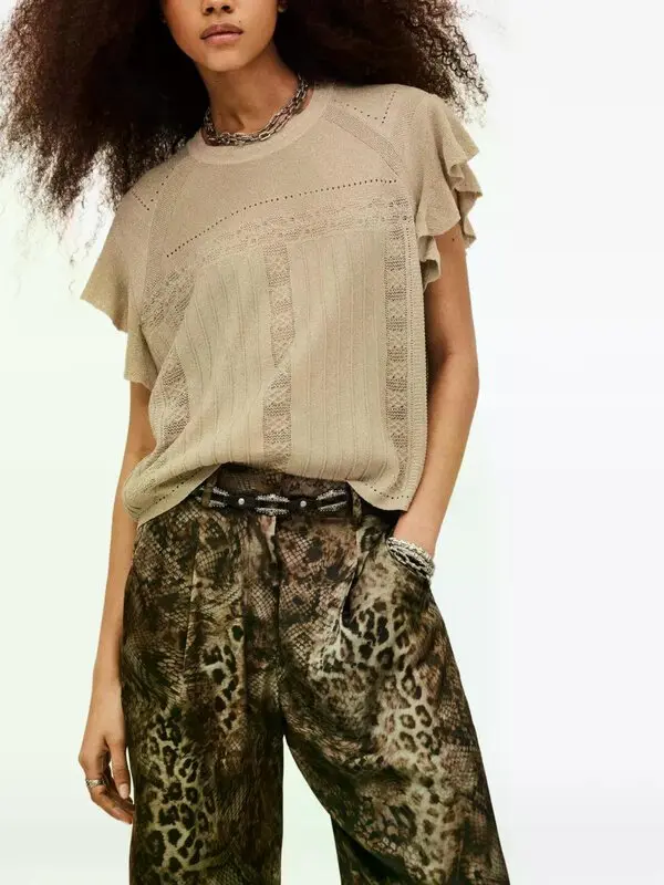 Ba&sh Piera Pointelle-knit Ruffled Top